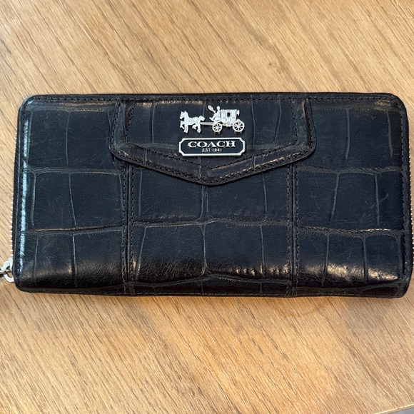 Coach | Bags | Coach Black Croc Embossed Zip Wallet | Poshmark